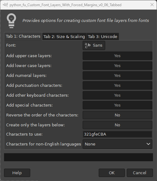 Custom Font Layers With Forced Margins Version 0.06 for Gimp 2.10 • GIMP Chat