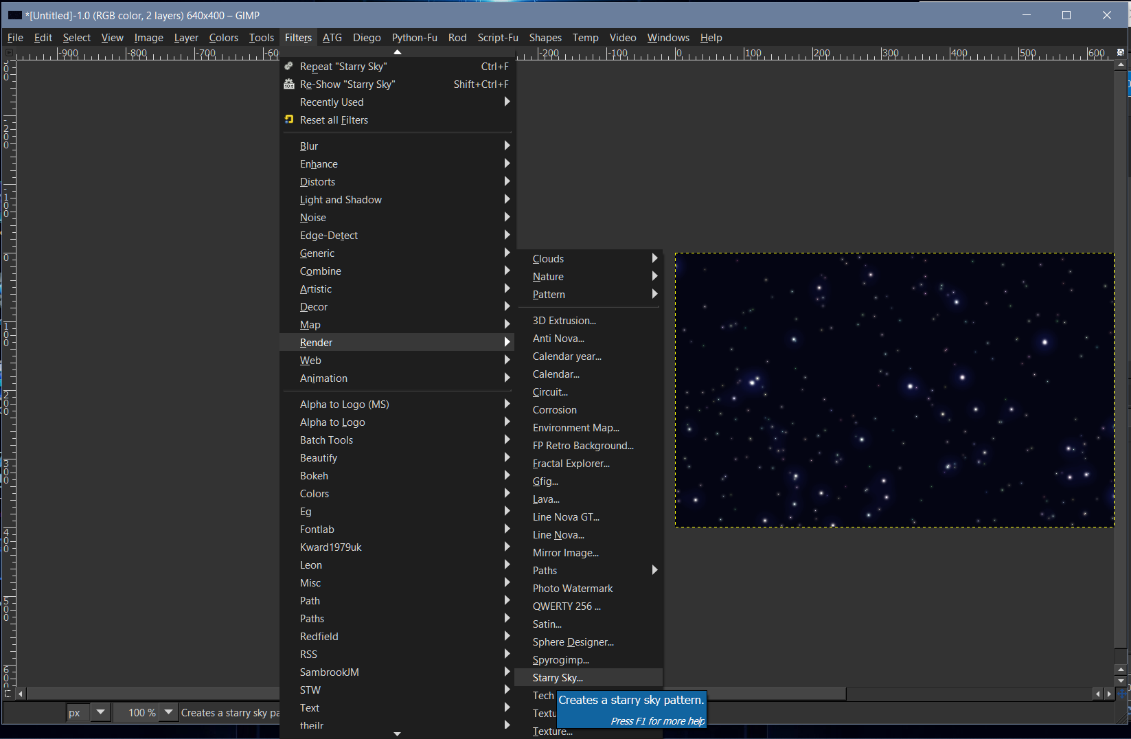 Adding Stars to a Colour Gradient-Filled Selection • GIMP Chat